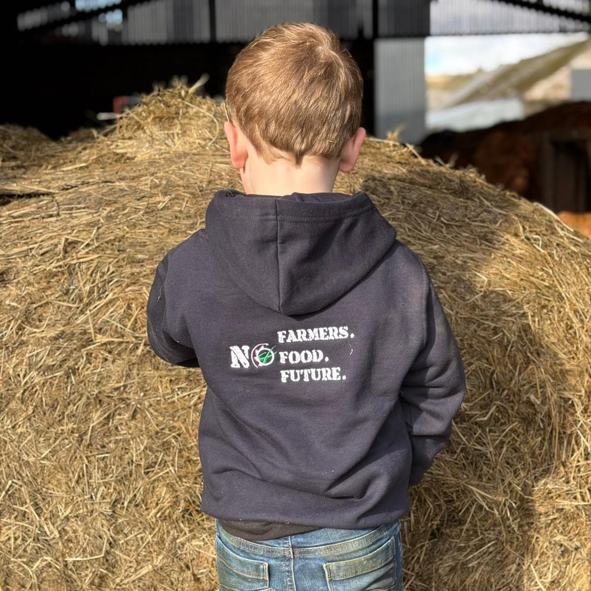 "NO FARMERS. NO FOOD. NO FUTURE." Kids Navy Hoodie – GRASSMEN